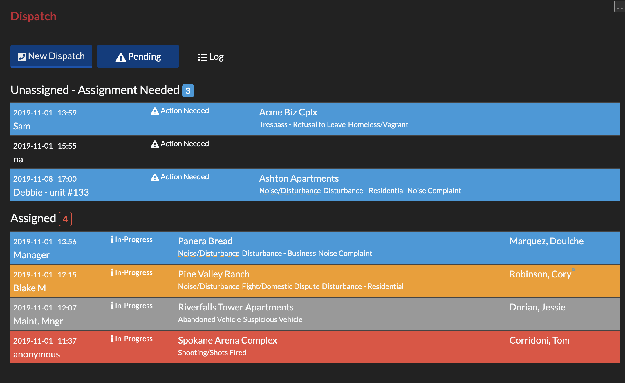 Log Dispatch Calls — THERMS - Security Incident Report Software